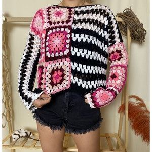 Handmade Patchwork Crochet Sweater Bohemian Granny Square Pullover Unique Boho Chic Design - Etsy