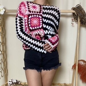 Handmade Patchwork Crochet Sweater Bohemian Granny Square Pullover Unique Boho Chic Design - Etsy
