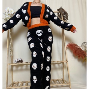Gothic Style Handmade Crochet Skull Pattern Pants, Ghost Face Knit ...