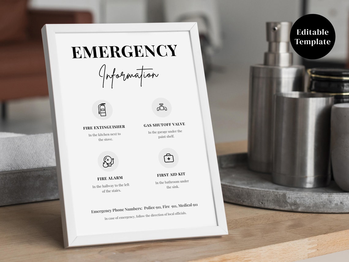 Airbnb Emergency Information Sign Template: Editable Safety Printable ...