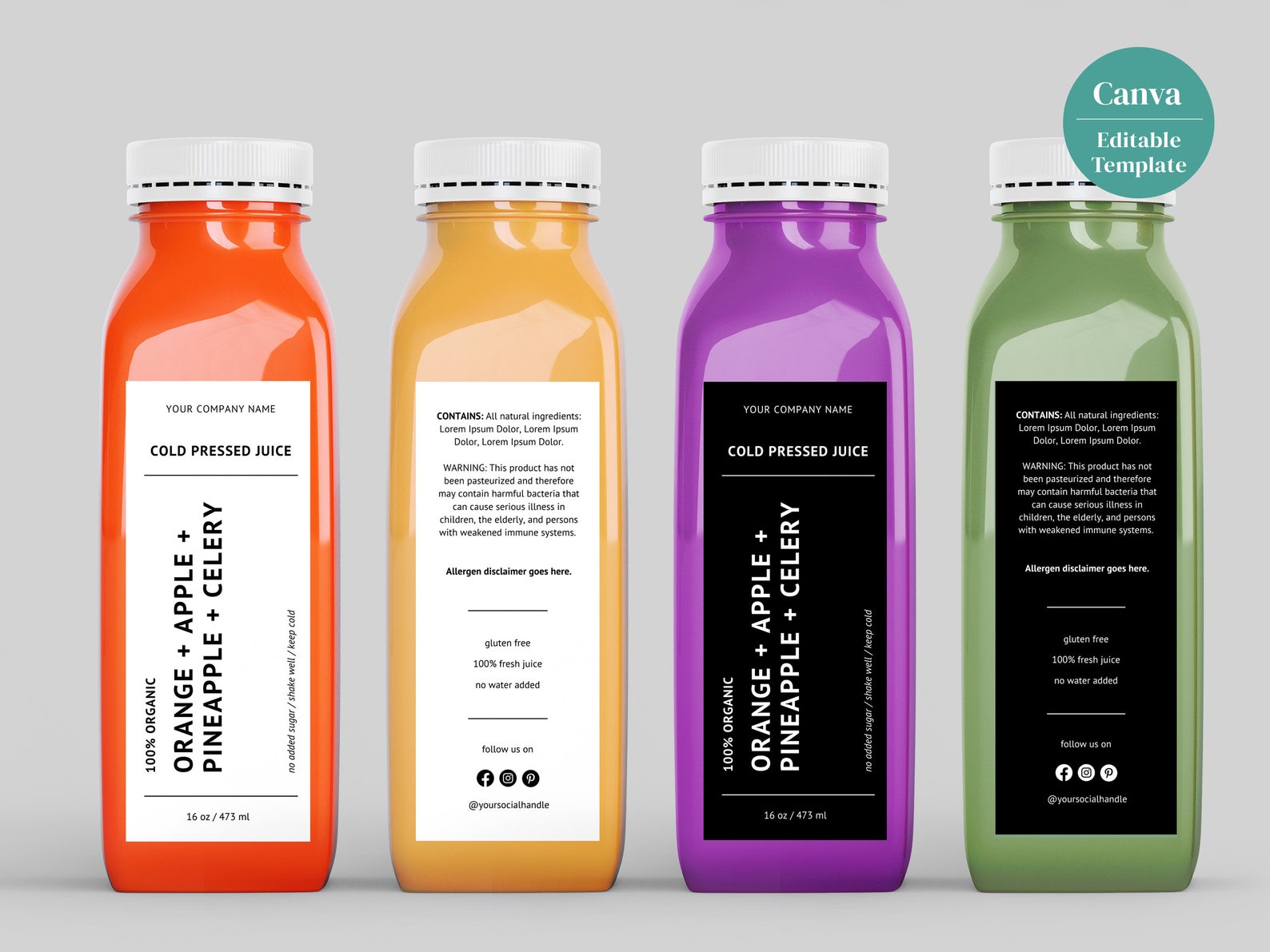 Modern Juice Label Template: Editable Smoothie Bottle Labels (canva ...