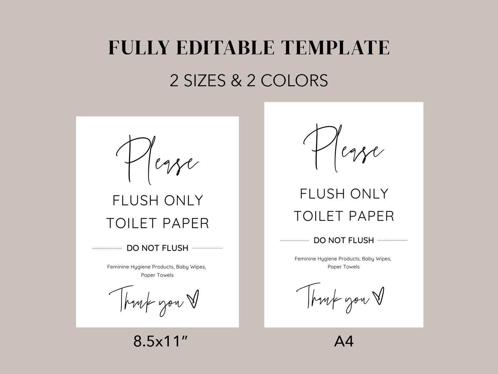 Modern Please Flush Only Toilet Paper Airbnb Bathroom Sign - Etsy