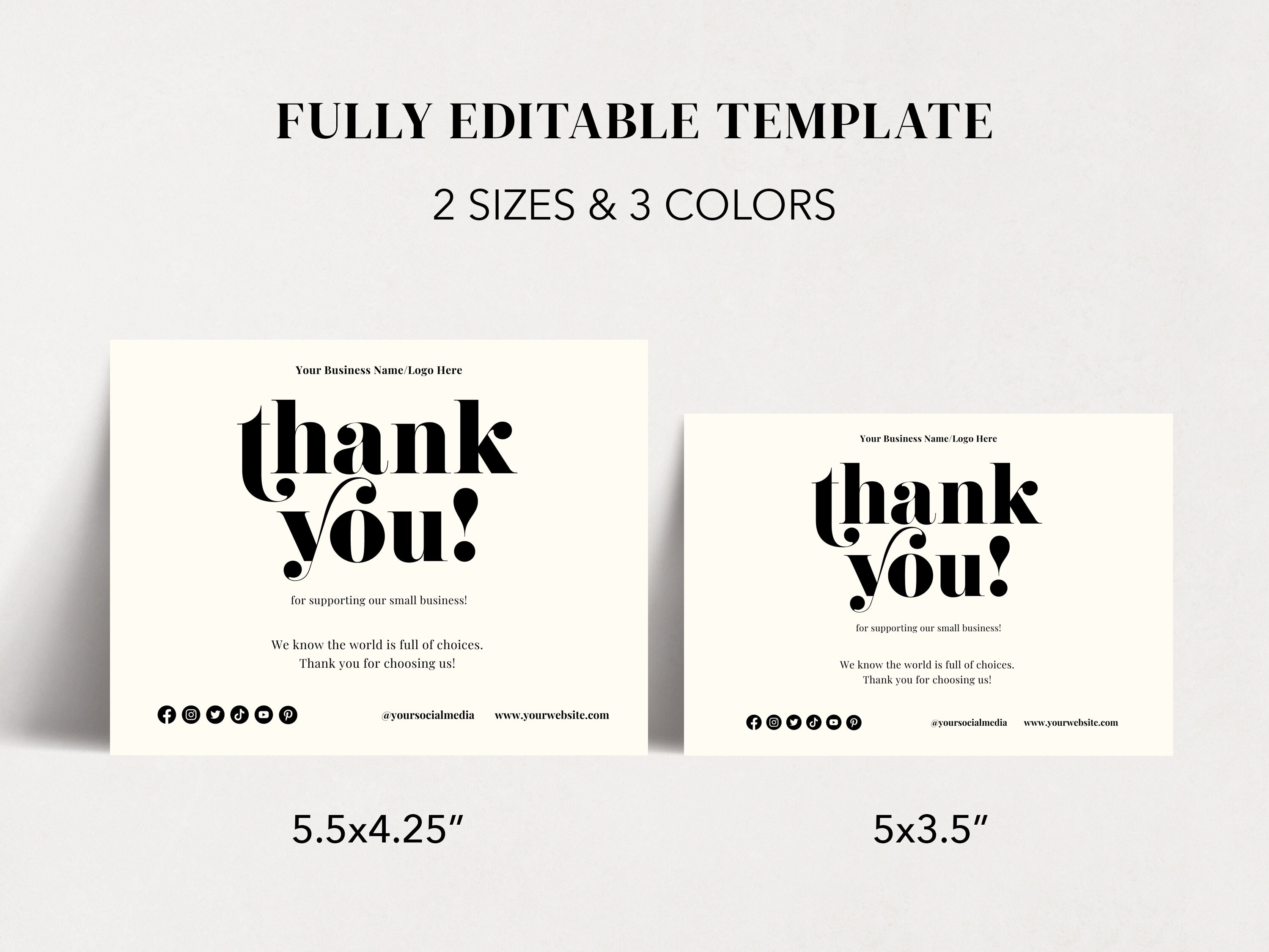 Thank You Card Template, Editable Thank You Card, Business Thank You ...
