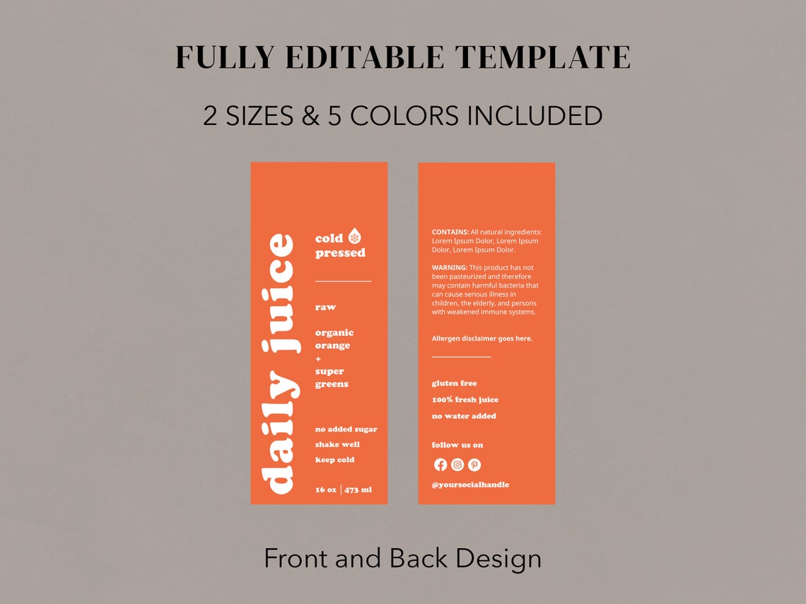Editable Juice Label Template: Custom Smoothie Bottle Labels (canva ...