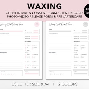 Waxing Intake Form, Consultation Form, Consent Form, Client Record Form ...