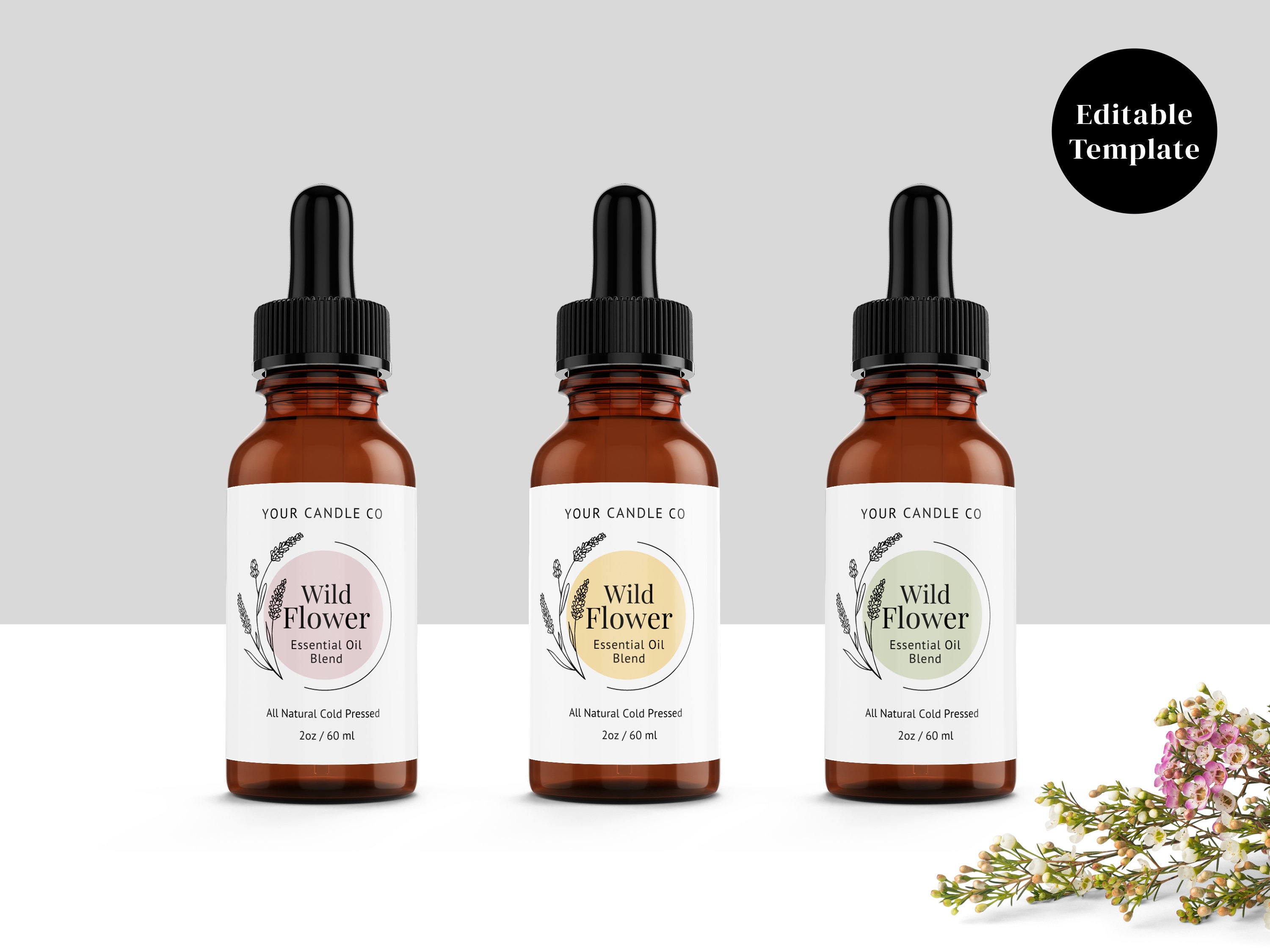 Wild Flower Dropper Bottle Label Template, Printable Label, Custom ...