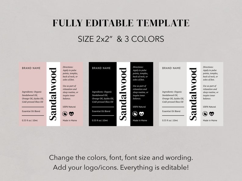 Modern Essential Oil Roller Bottle Label Template, 10ml Roller Bottle ...