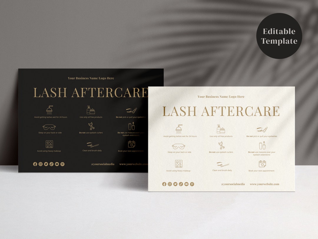 Lash Aftercare Card Template: Editable Eyelash Extension Instructions ...