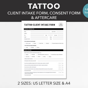 Tattoo Client Forms: Intake, Consent, Aftercare (canva Template) - Etsy