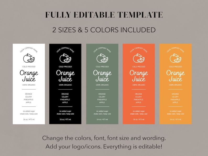 Editable Juice Bottle Label Template: Smoothie Labels, 12oz/16oz (canva ...