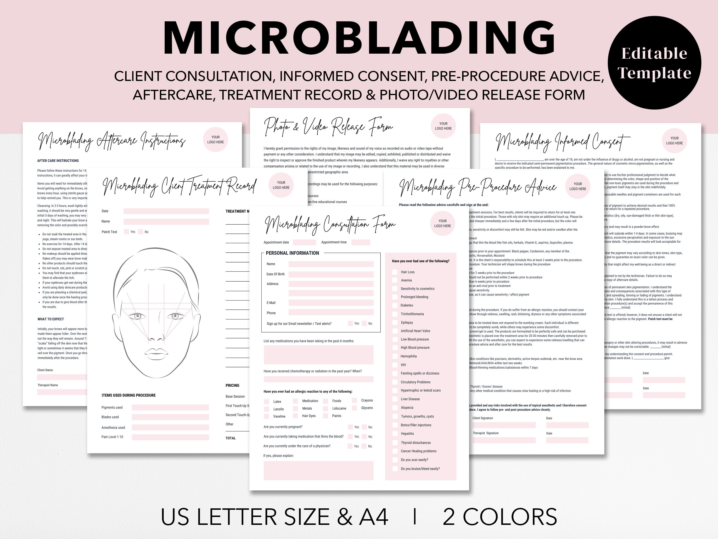 Editable Microblading Consultation Form, Brow Tattoo Consent Form ...