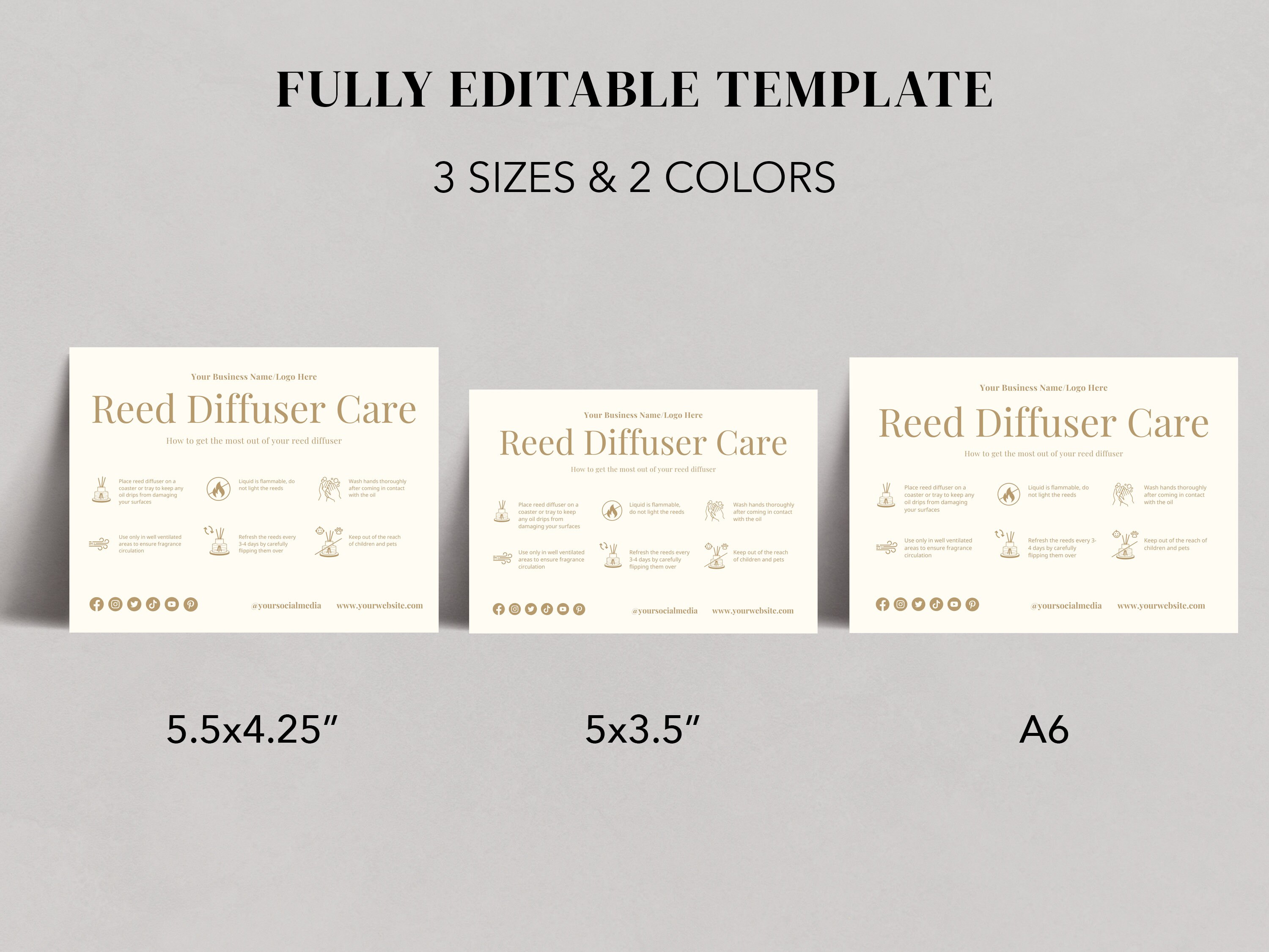 Black Gold Reed Diffuser Care Card Template With Icons, Editable Care ...