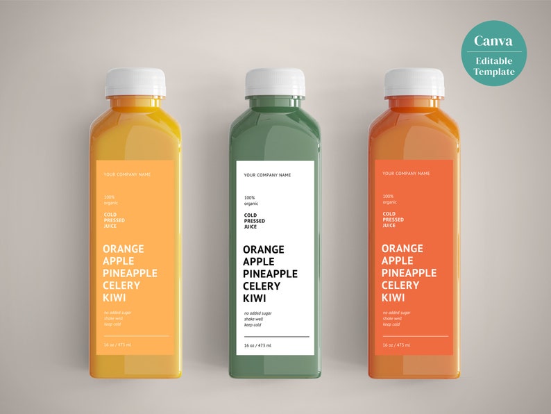 Modern Juice Label Template: Editable Smoothie Bottle Labels (canva ...