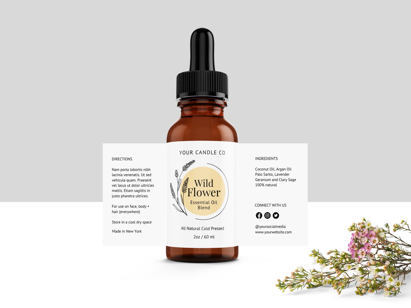 Wild Flower Dropper Bottle Label Template, Printable Label, Custom ...