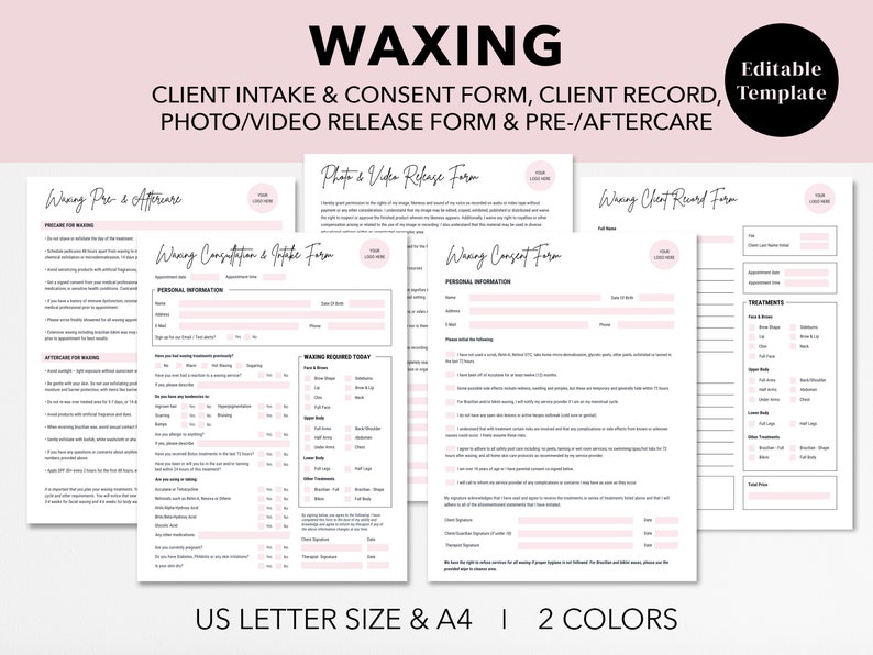 Waxing Business Forms: Client Intake, Consent, Record (canva Template ...