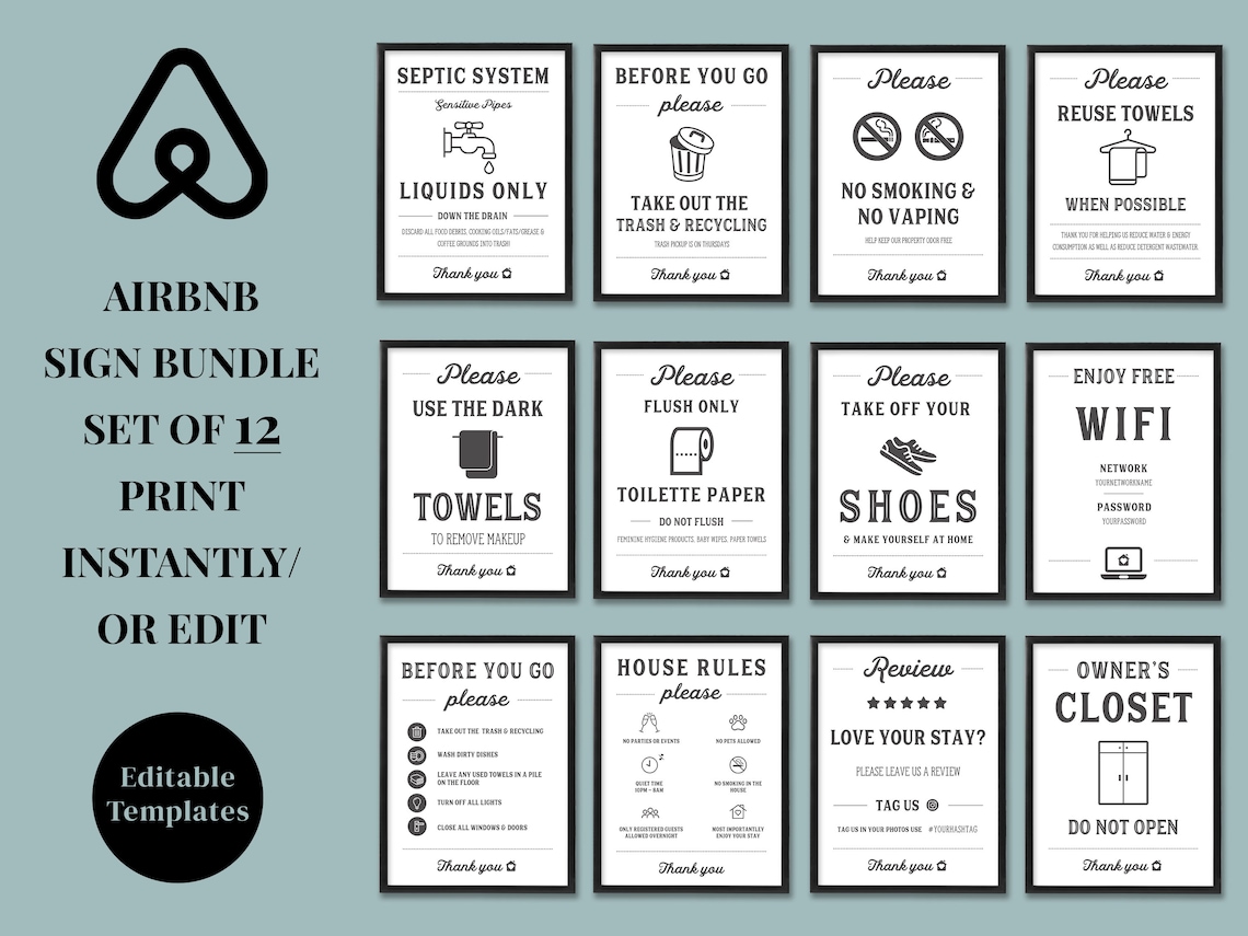 Airbnb Editable Printable Template Bundle Short Term Rental - Etsy
