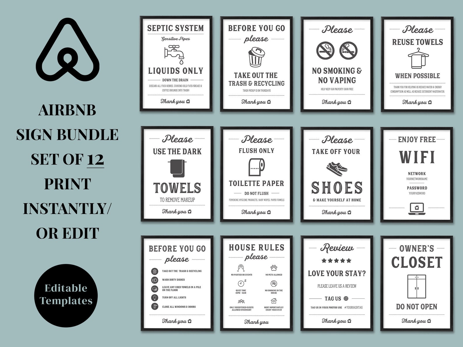 Airbnb Editable Printable Template Bundle Short Term Rental - Etsy