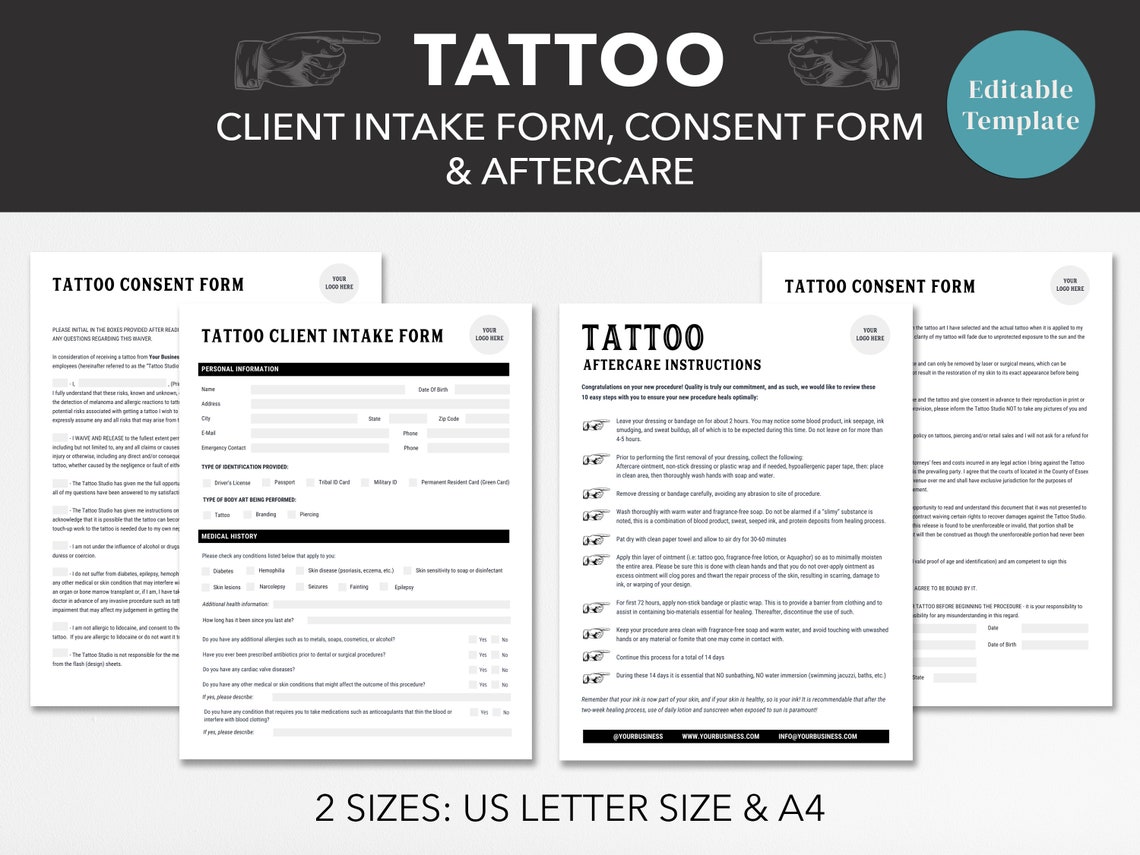 Tattoo Client Intake Form Release Form Editable Consent - Etsy