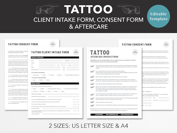 Tattoo Client Intake Form Release Form Editable Consent - Etsy Canada