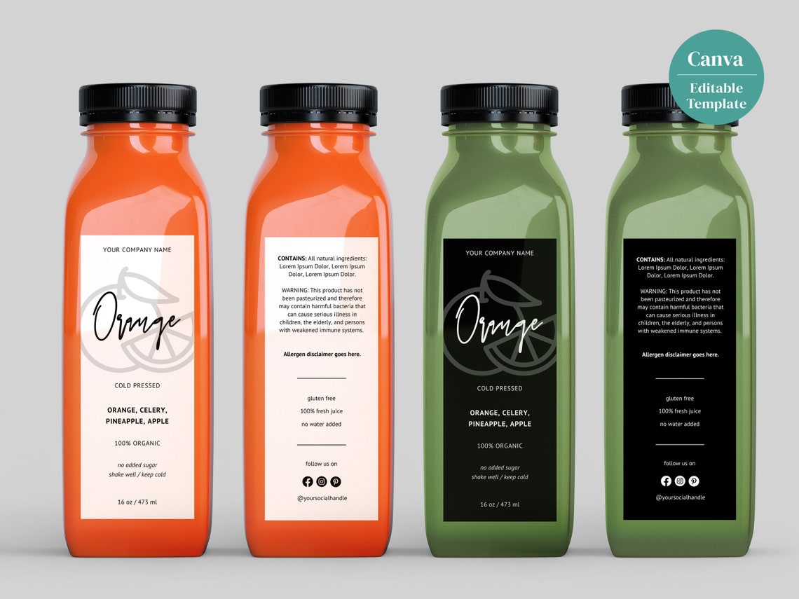 Printable Juice Label Template Fruit Icons Incl., Smoothie Label ...