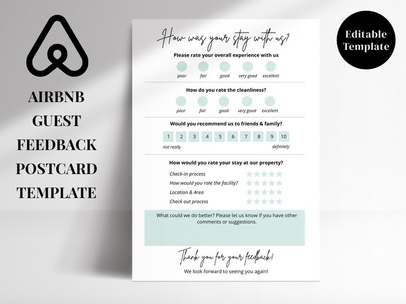 Editable Guest Feedback Comment Card Template, Portrait Format, 4x6, A6 ...
