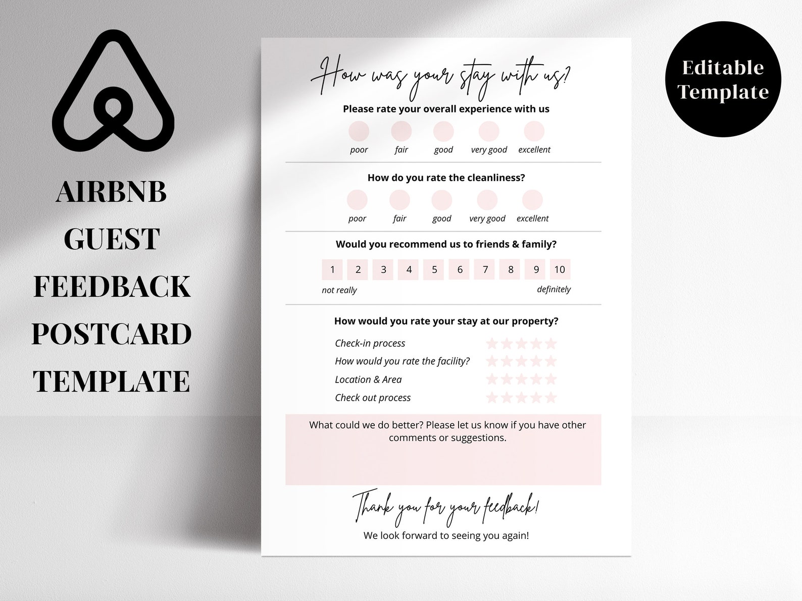 Editable Guest Feedback Comment Card Template, Portrait Format, 4x6, A6 ...