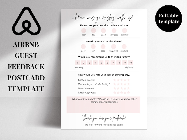 Editable Guest Feedback Comment Card Template, Portrait Format, 4x6, A6 ...