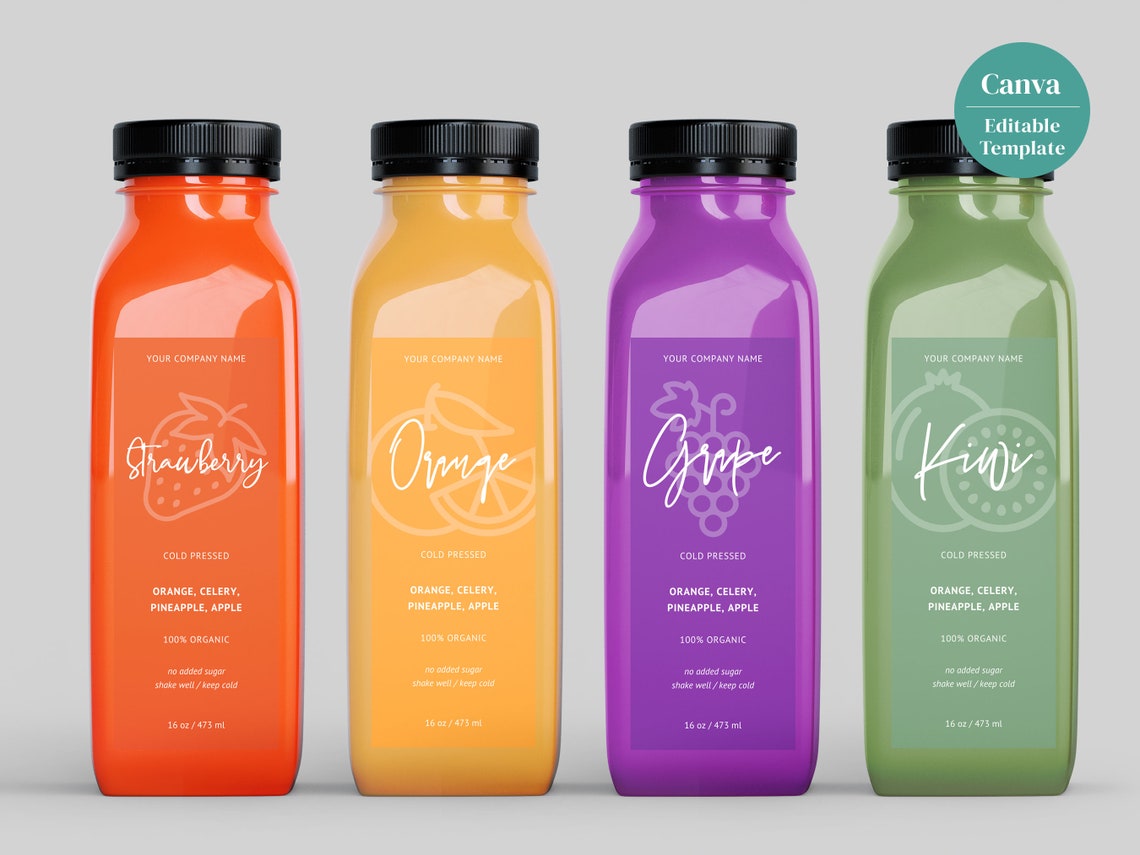 Printable Juice Label Template Fruit Icons Incl., Smoothie Label ...