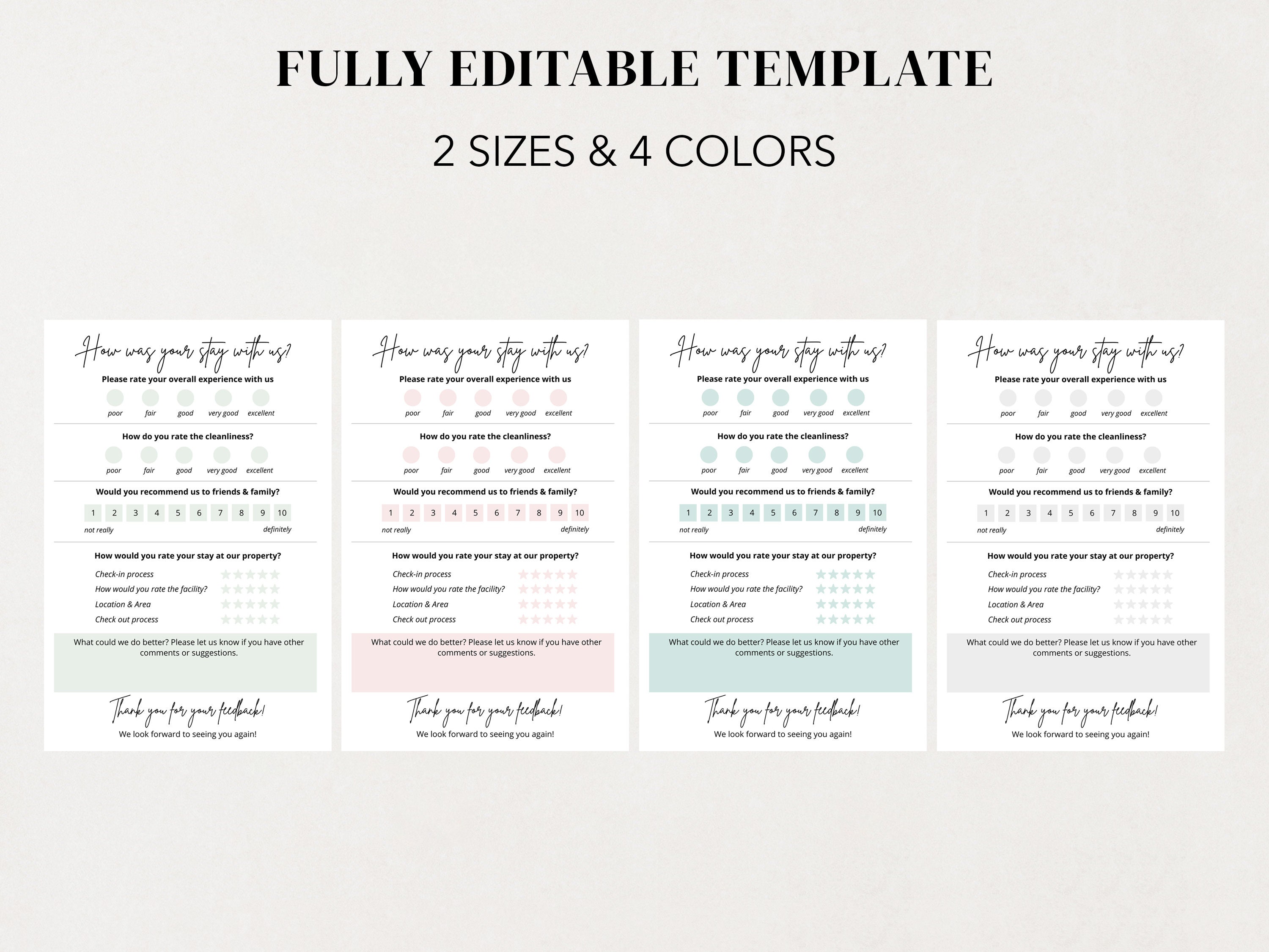 Editable Guest Feedback Comment Card Template, Portrait Format, 4x6, A6 ...