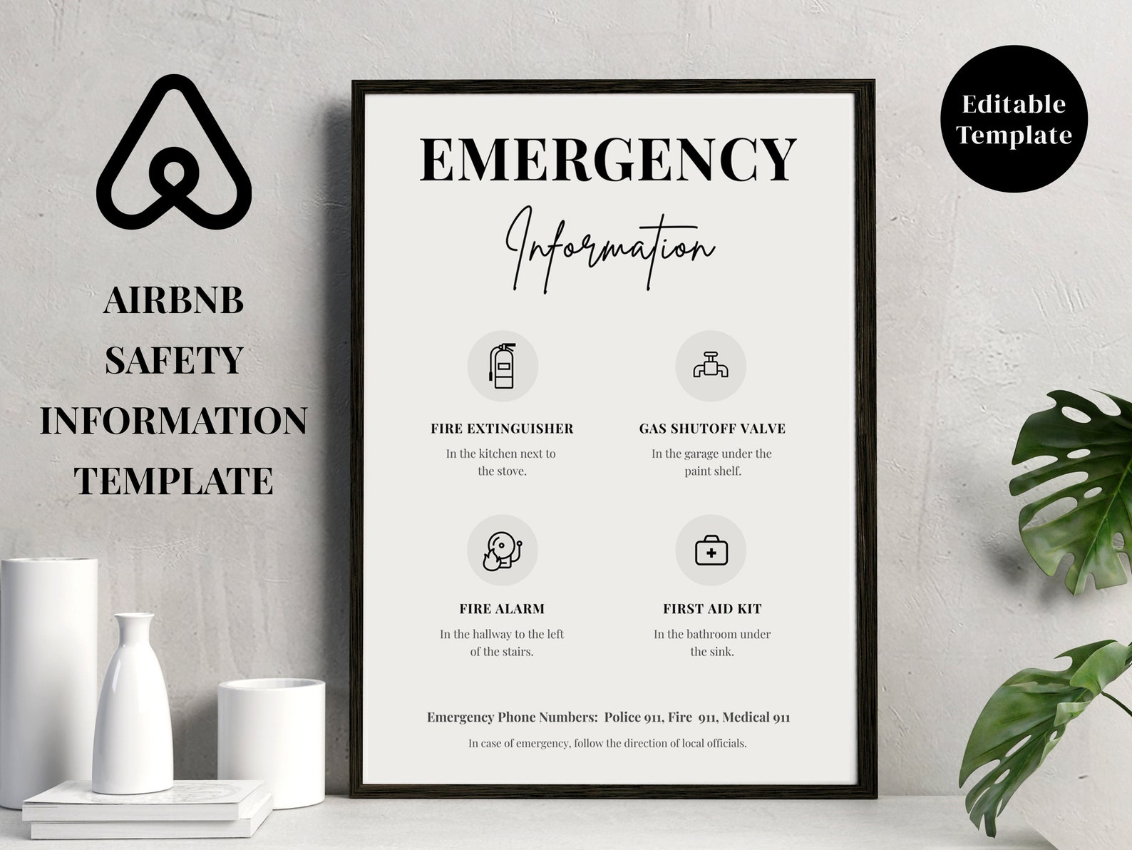 Airbnb Emergency Information Sign Template: Editable Safety Printable ...