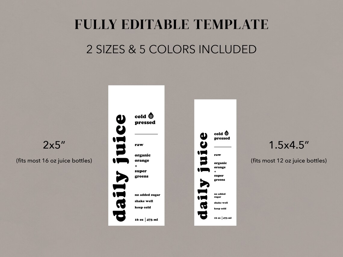 Editable Juice Label Template: Custom Smoothie Bottle Labels (canva ...