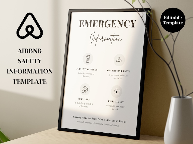 Airbnb Emergency Information Sign Template: Editable Safety Printable ...