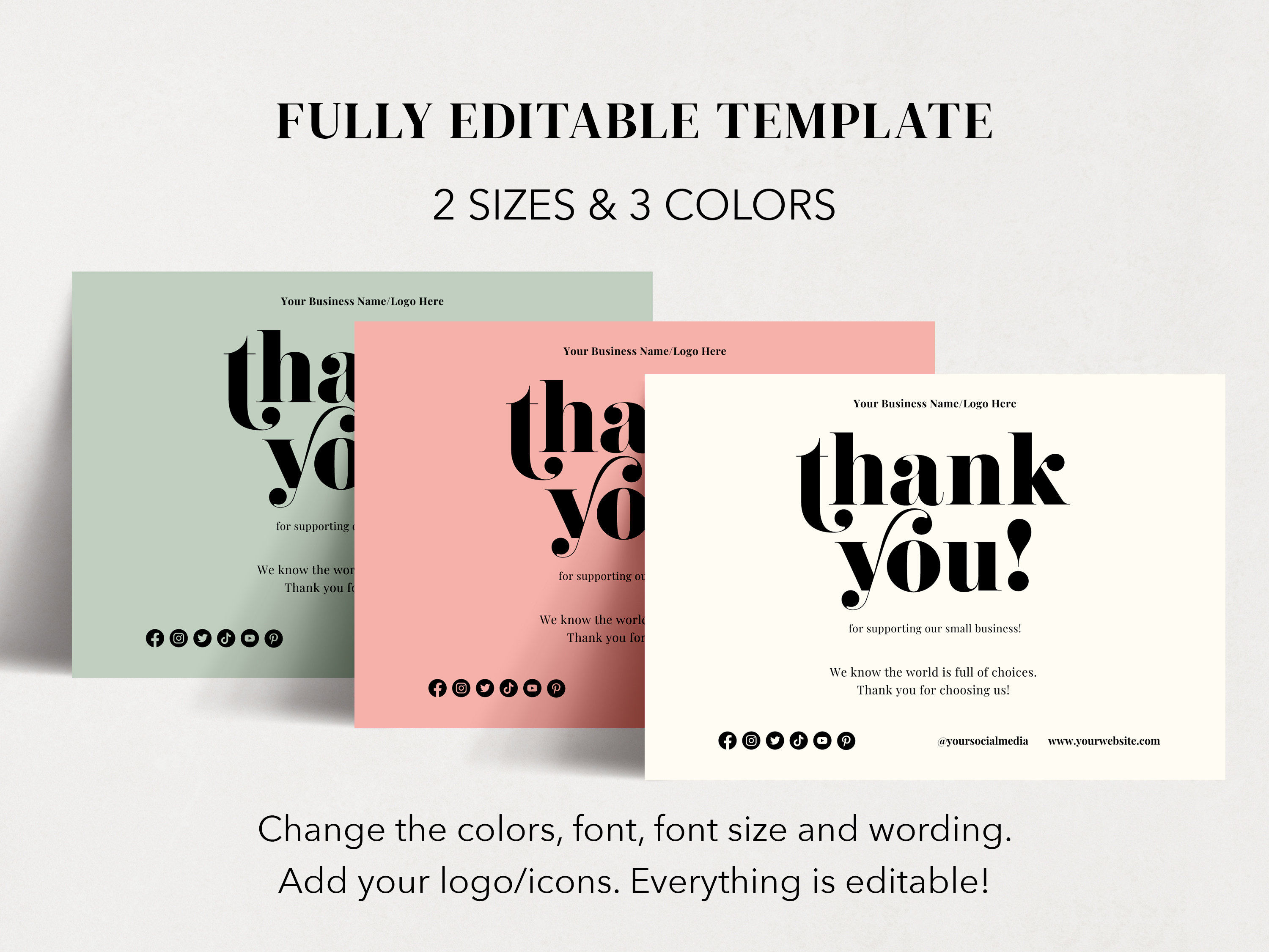 Thank You Card Template, Editable Thank You Card, Business Thank You ...