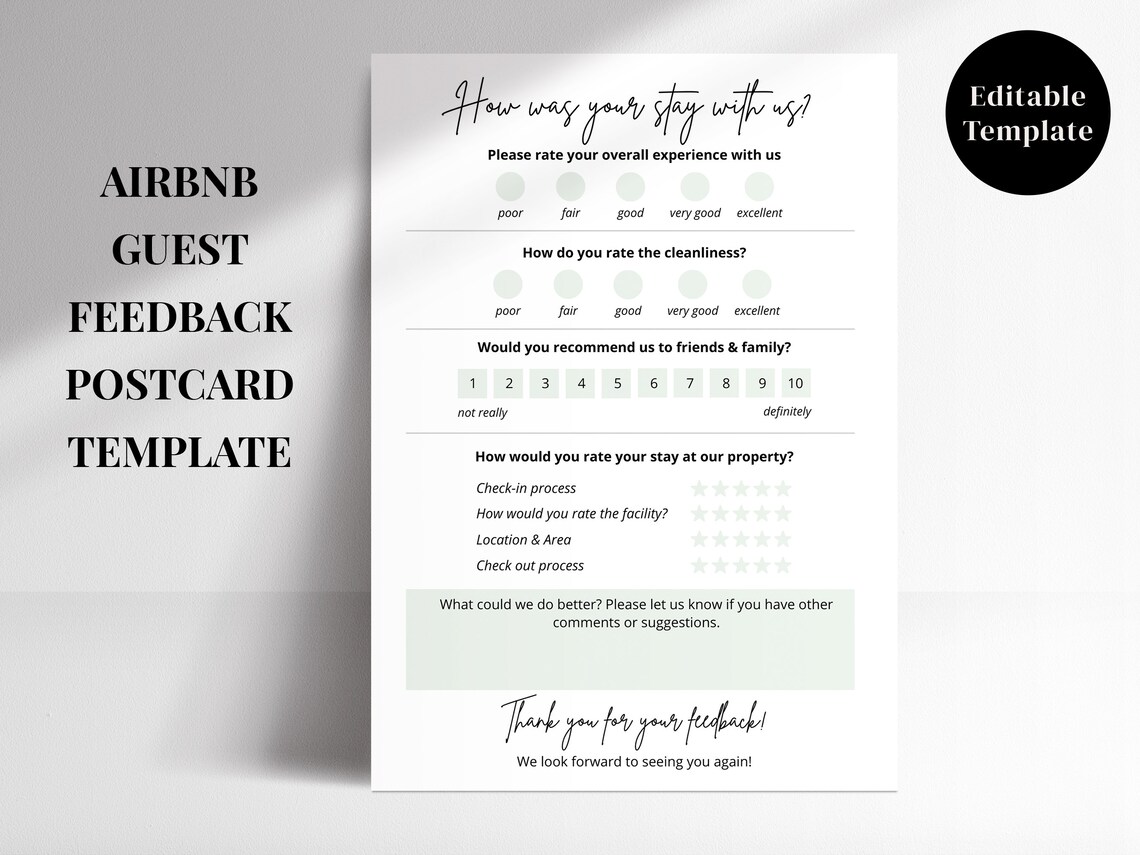 Editable Guest Feedback Comment Card Template, Portrait Format, 4x6, A6 ...