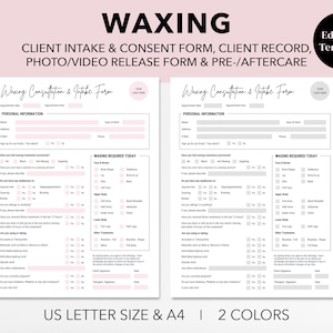 Waxing Intake Form, Consultation Form, Consent Form, Client Record Form ...