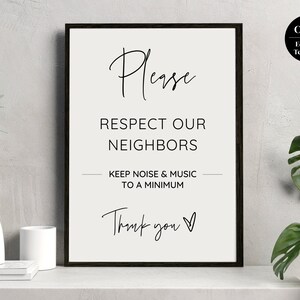 Modern Please Respect Our Neighbors Airbnb Sign, Noise Rules, Quiet ...