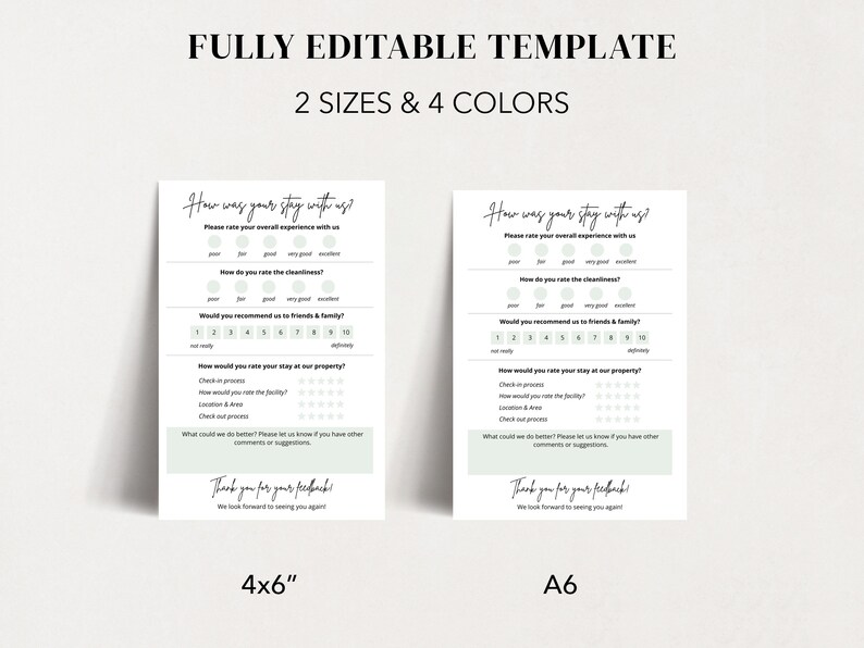 Editable Guest Feedback Comment Card Template, Portrait Format, 4x6, A6 ...