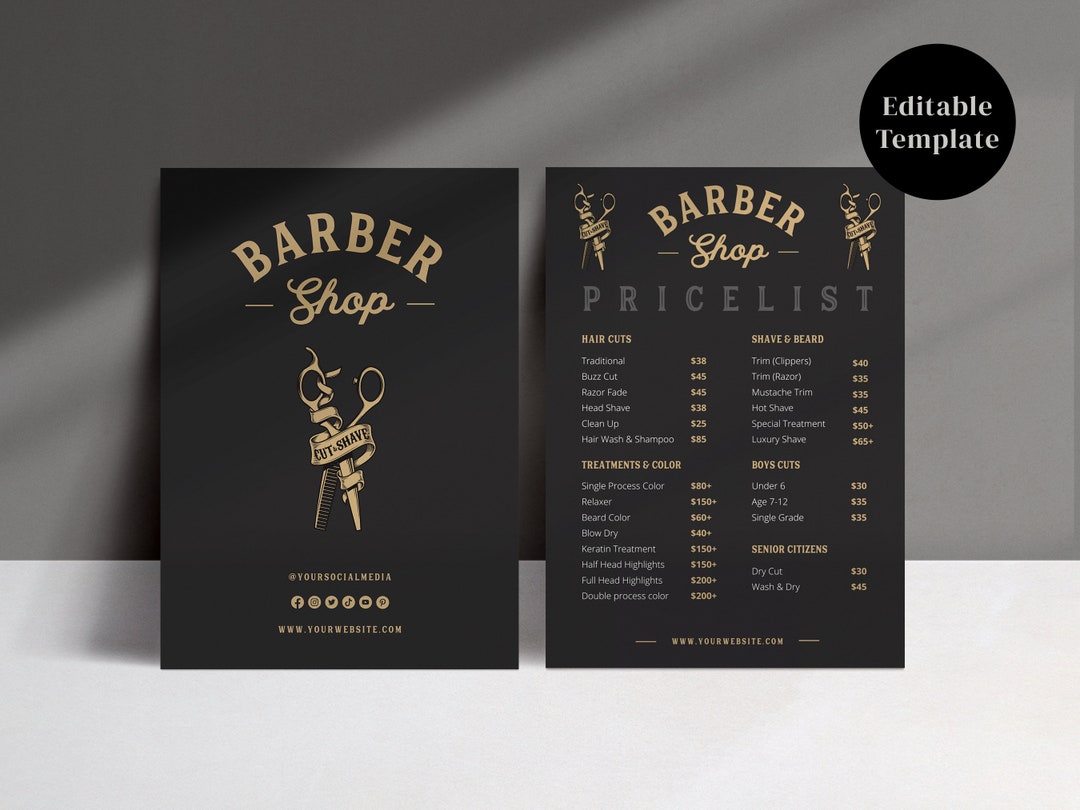 Barber Shop Price List Template: Editable Salon Menu (canva Template ...