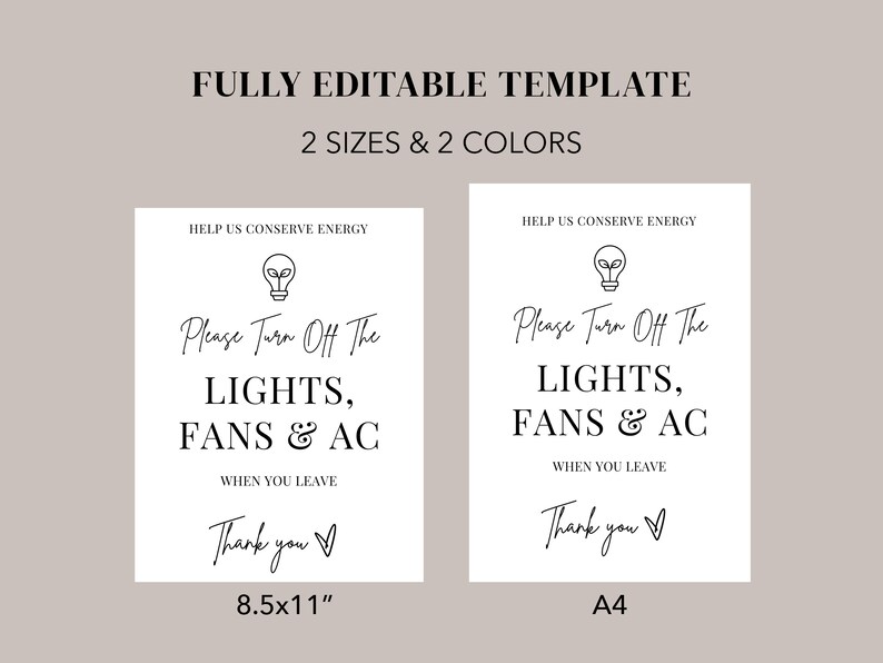 Please Turn off Light & AC Airbnb Sign, Vacation Rental Printable Sign ...