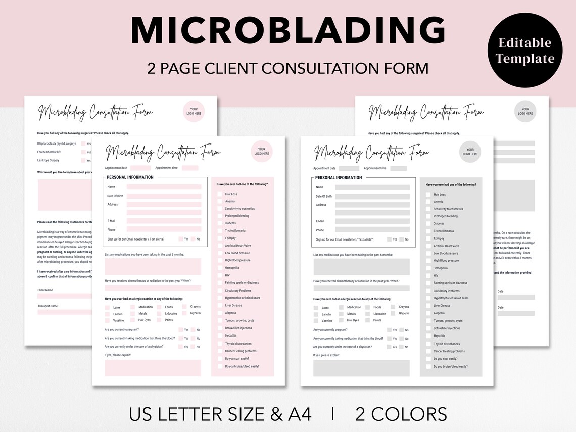 Editable Microblading Consultation Form, Brow Tattoo Consent Form ...