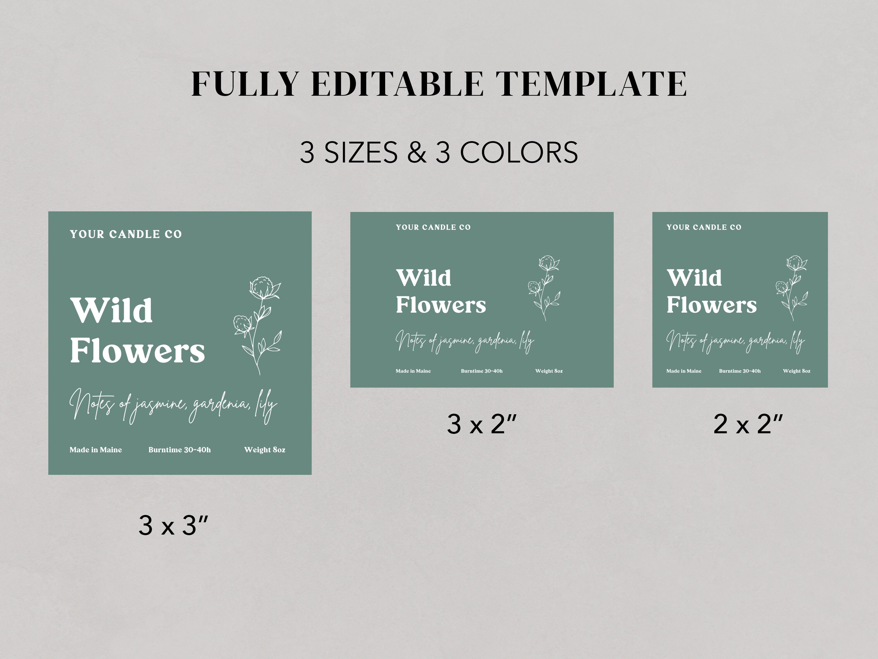Wild Flowers Candle Label Template, Printable Jar Label, DIY Product ...