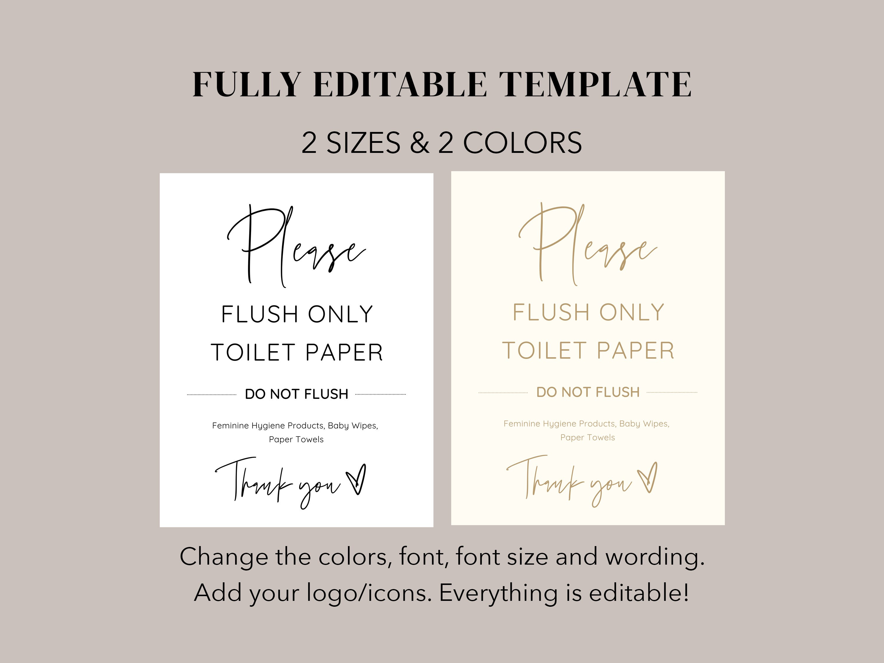 Modern Please Flush Only Toilet Paper Airbnb Bathroom Sign - Etsy