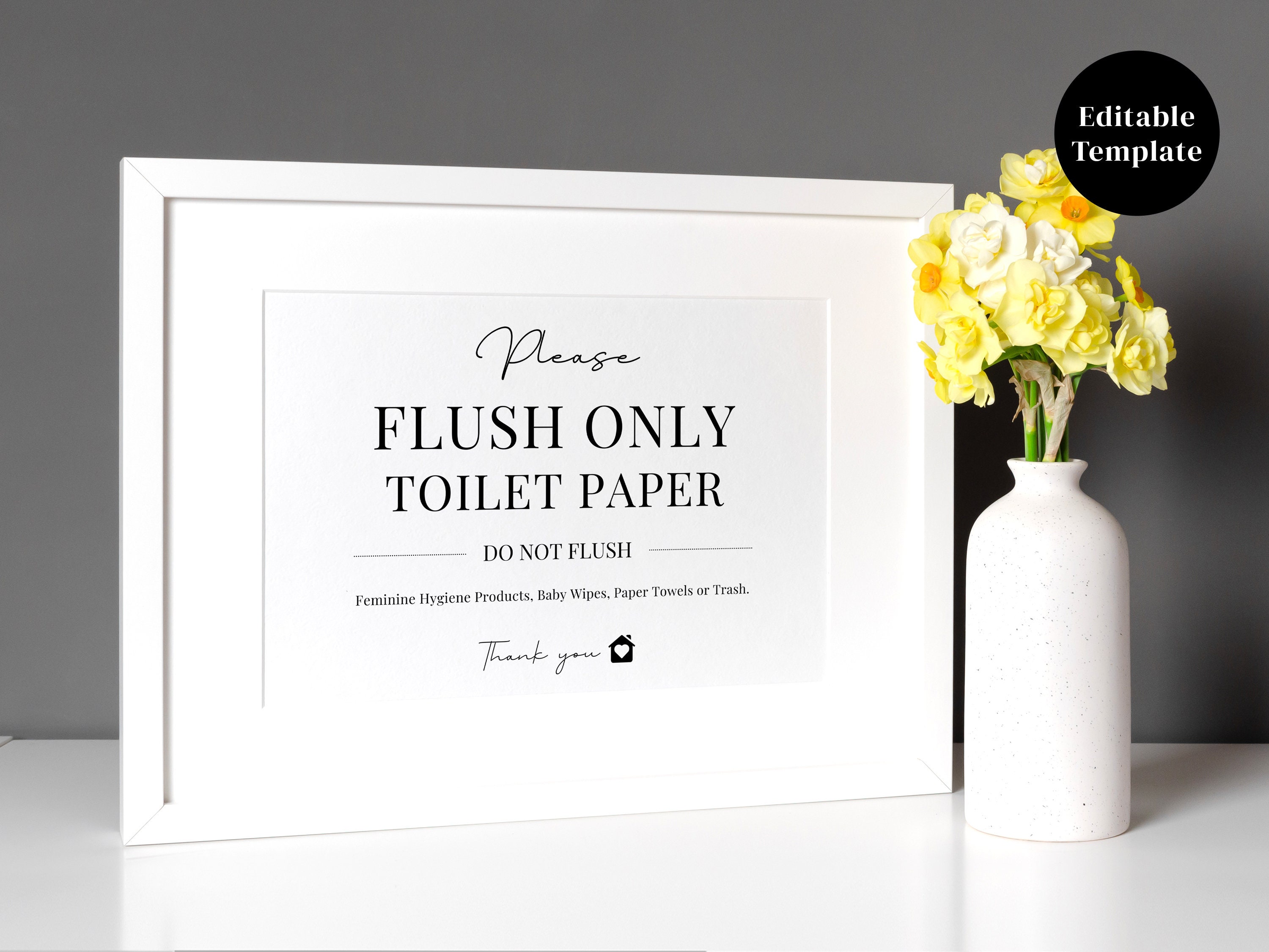 Flush Only Toilet Paper Bathroom Sign, Vacation Rental Printable ...