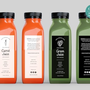 Editable Juice Bottle Label Template: Smoothie Labels, 12oz/16oz (canva ...