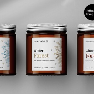 Winter Forest Candle Label Template, Printable Christmas Label, DIY ...