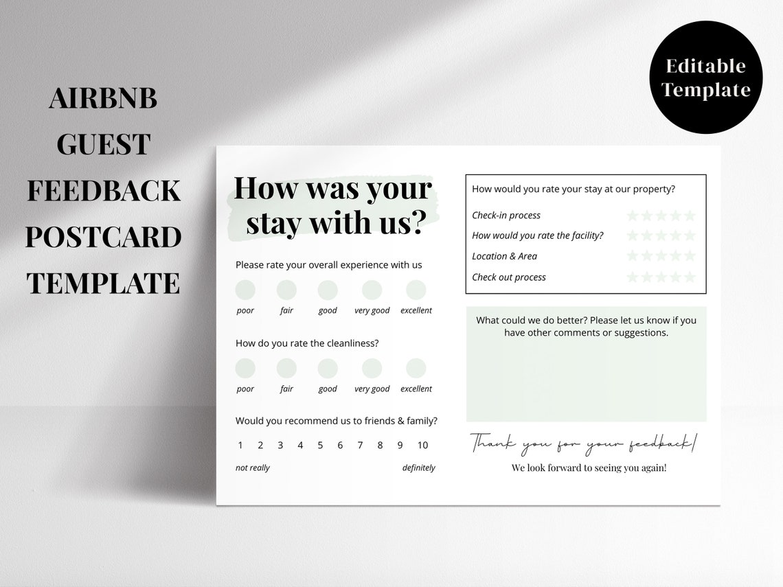 Editable Guest Feedback Postcard Template: Airbnb, VRBO, Hotel (canva ...