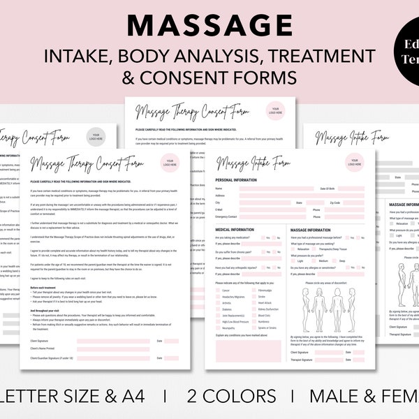 Massage Client Intake Form Template - Etsy