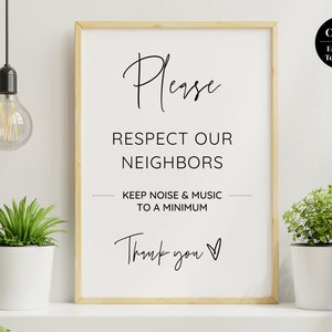 Modern Please Respect Our Neighbors Airbnb Sign, Noise Rules, Quiet ...