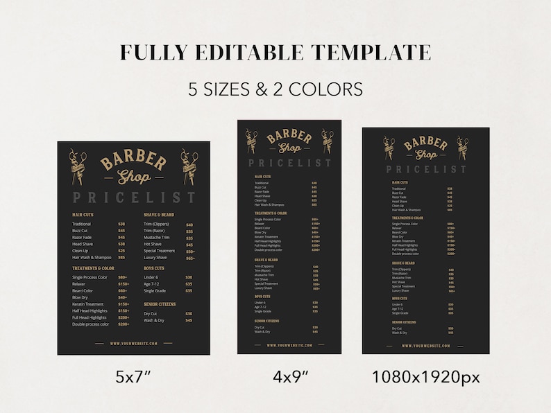 Barber Shop Price List Template: Editable Salon Menu (canva Template ...
