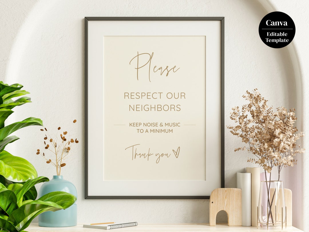 Modern Please Respect Our Neighbors Airbnb Sign, Noise Rules, Quiet ...